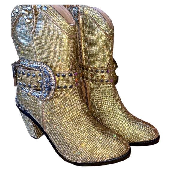 Dolls Kill | Shoes | Dolls Kill Sheriff Shine Western Gold Rhinestone Cowboy Boots Size 1 New ...